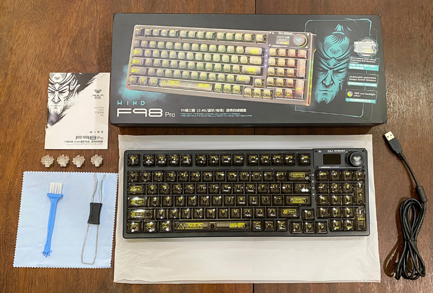 BÀN PHÍM CƠ AULA F98 PRO 3 MODE MÀU ĐEN TRONG SUỐT (TYPEC + 2.4G ...