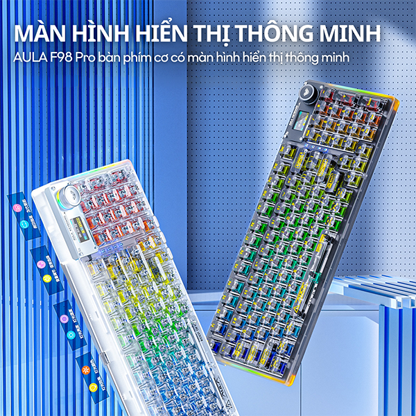 BÀN PHÍM CƠ AULA F98 PRO 3 MODE MÀU ĐEN TRONG SUỐT (TYPEC + 2.4G ...
